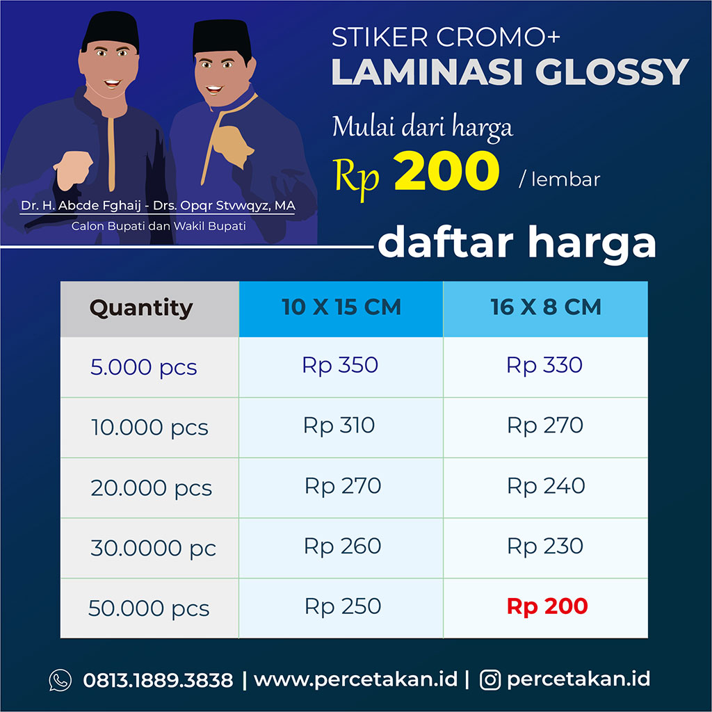 Daftar Harga Stiker Caleg - Lima Warna Offset Printing